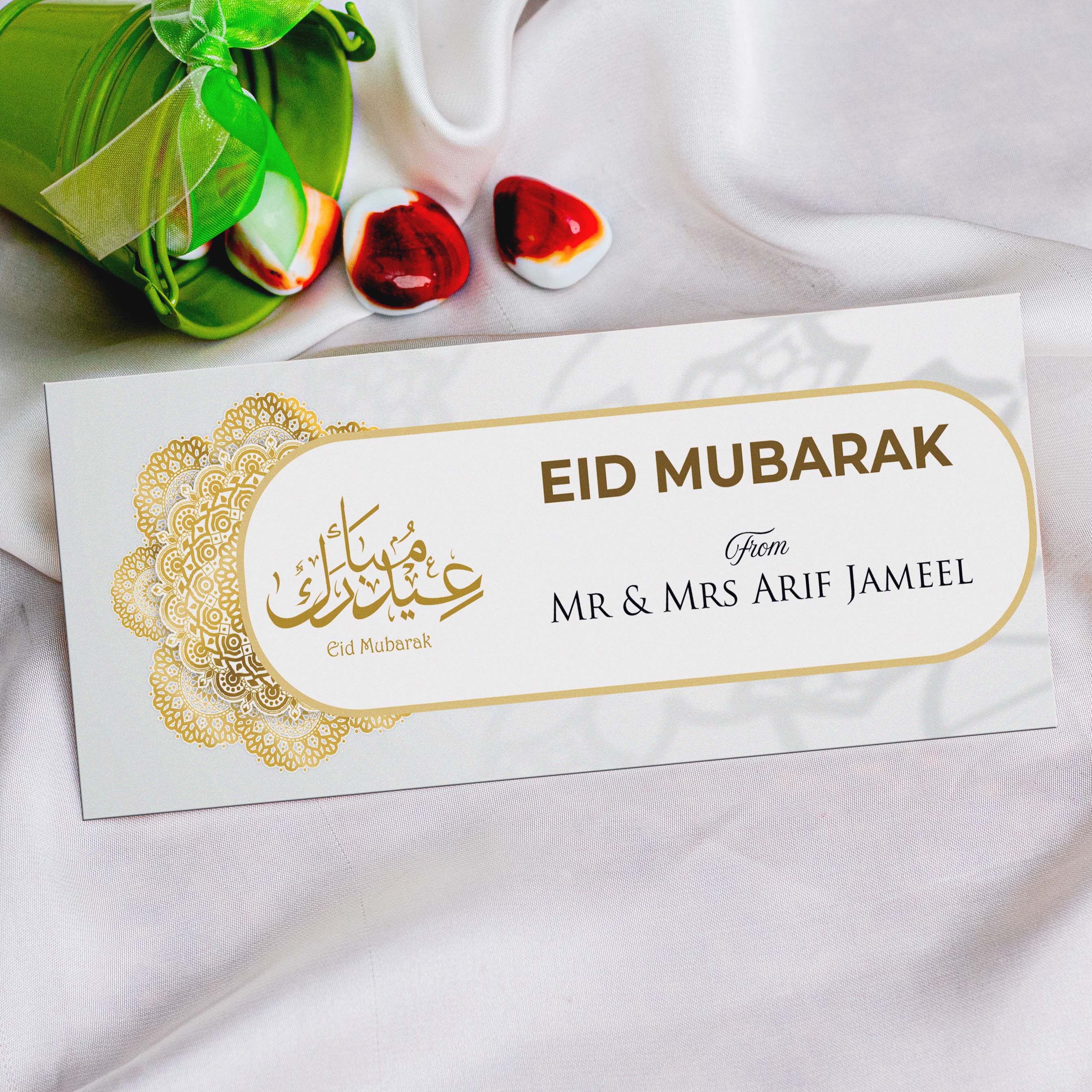 Eid Mubarak Personalized Money Envelope with Golden Islamic Pattern De ...